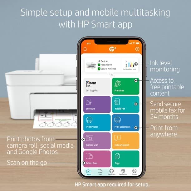 HP DeskJet 4152e Wireless Inkjet Color All-in-One Printer, Print Copy Scan, Instant Ink Ready, 35 Sheet ADF, WiFi USB Connectivity, White, W/Valinor Printer Cable
