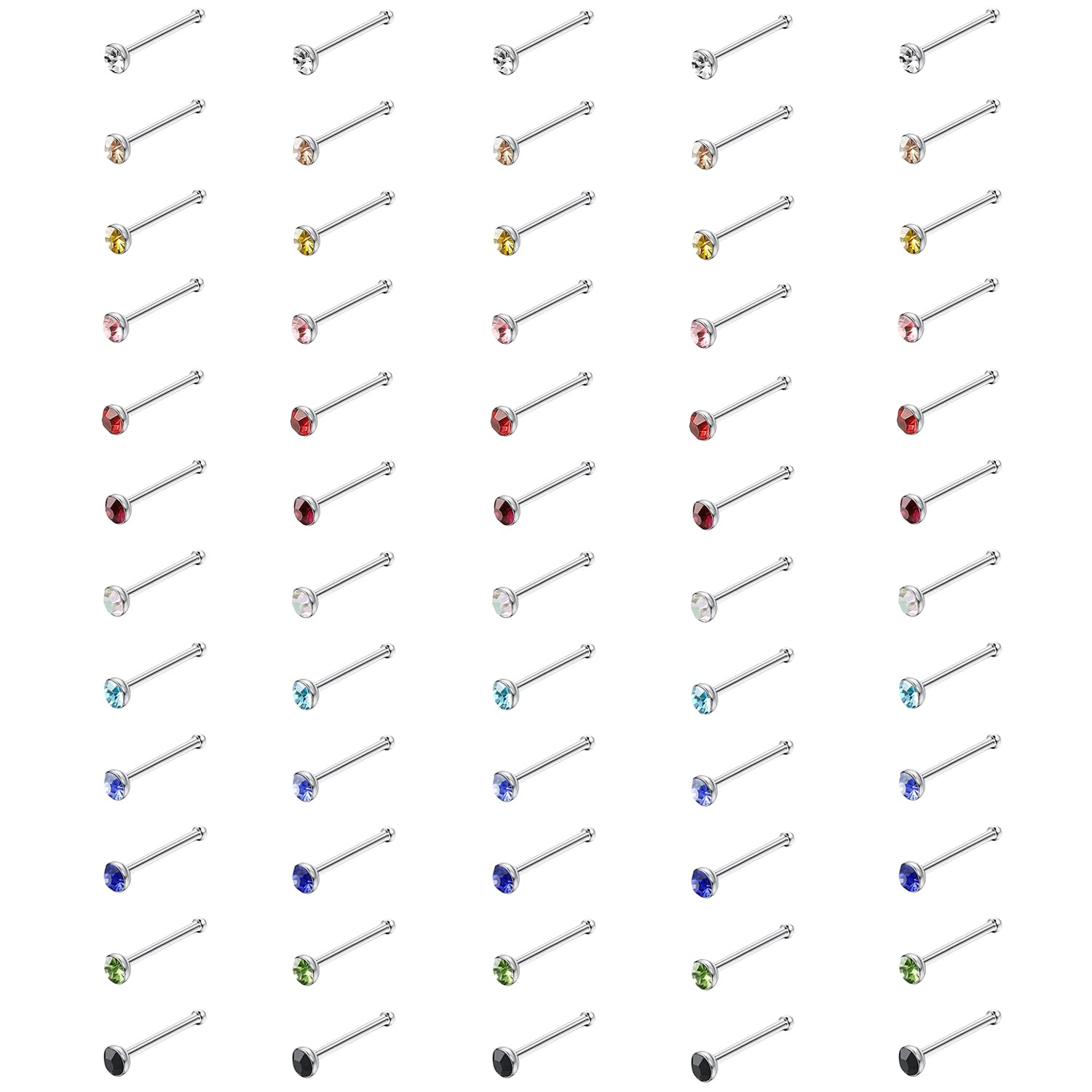 Jstyle 22G 60 Pcs Stainless Steel Nose Studs Rings Piercing Pin Body Jewelry Cai 1.5mm