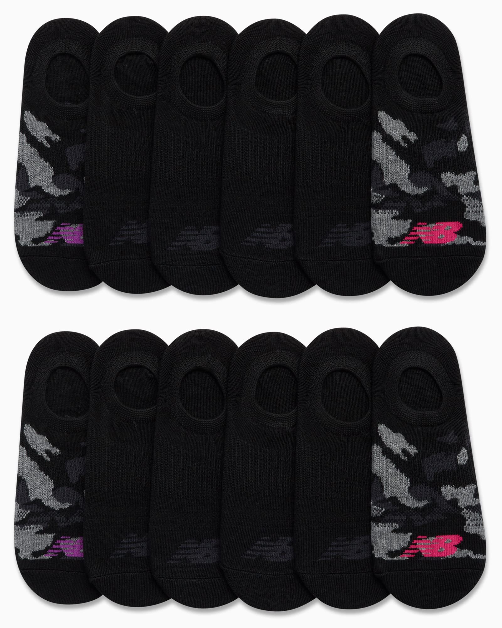 New Balance Women's Athletic Socks - Cushion No Show Liner Socks (12 Pack), Size Shoe Size 4-10, Black Camo