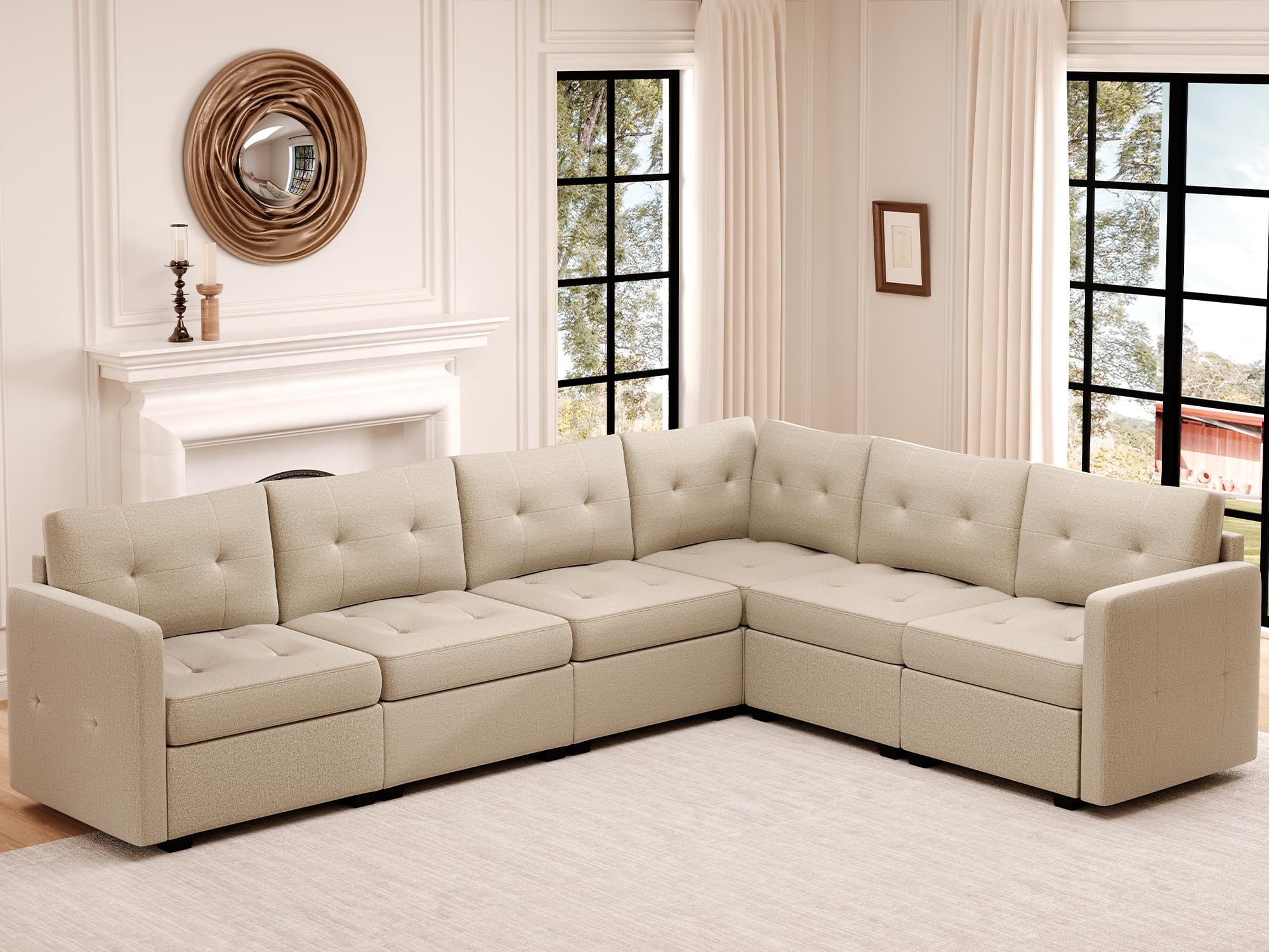 Wimarsbon Modular Sectional Fabric Sofa Set L Shaped Couch Reversible Chaise Modular Sectional Couch with Storage Ottoman, U Shaped Comfy Modular Sofa for Living Rome & Lounge (Grey)