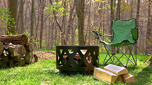 OXG Diamond Design Round Fire Pit - Black 23" Diameter 11 Gauge Steel USA Made No Assembly