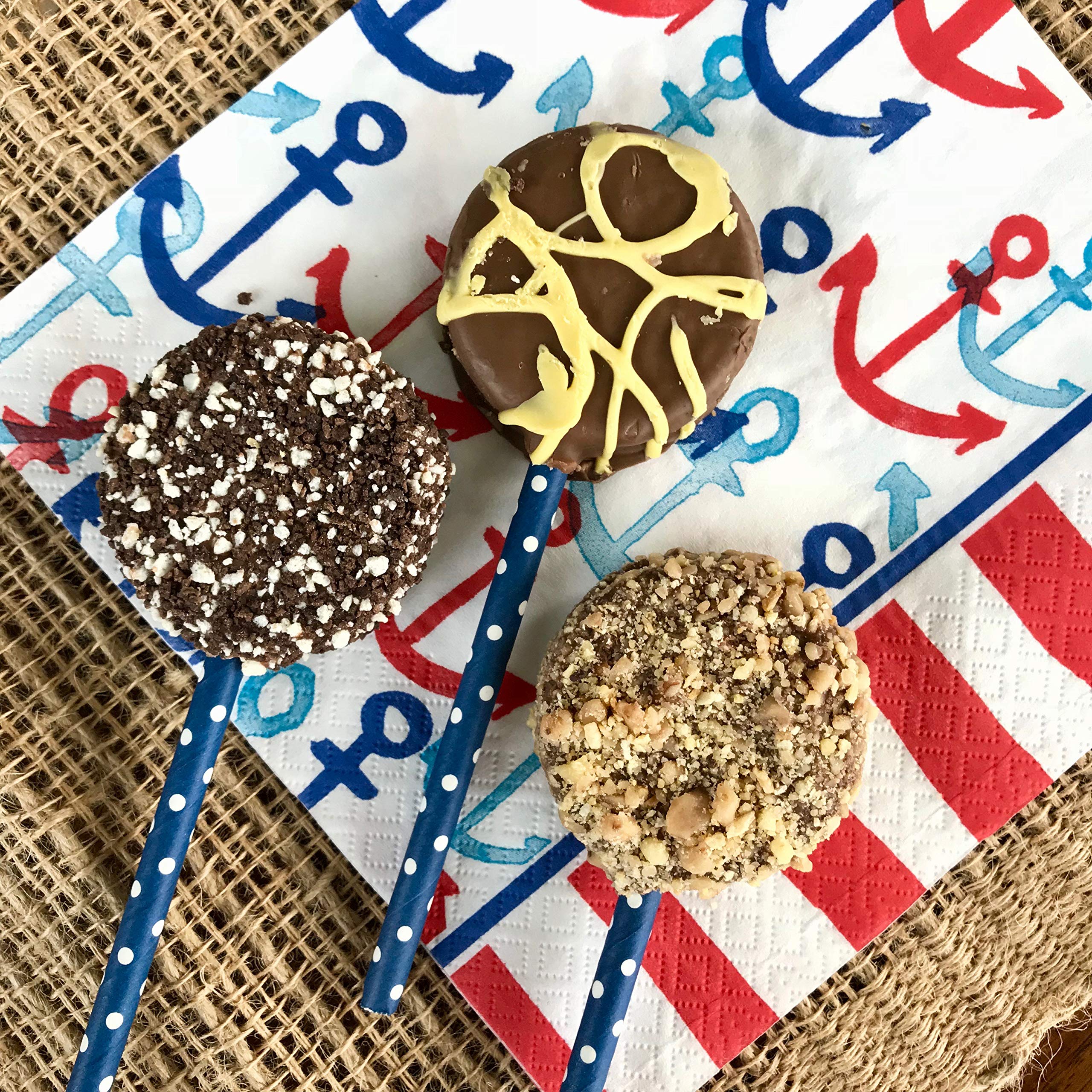 Paper Straws - Navy Blue and White - Stripe Chevron Polka Dot - 7.75 Inches - 100 Pack - Outside the Box Papers Brand