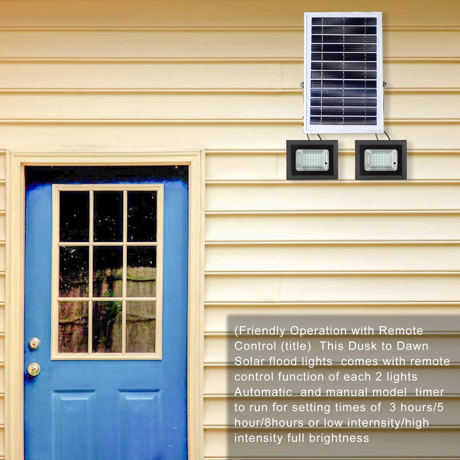 Richarm Solar Flood Lights Outdoor Remote,Dual 42 LEDs 6500K Lights Dusk to Dawn Solar Security Lights,16.4ft Separated Cables IP65 Waterproof Solar Lights for Barn,Pool,Garage