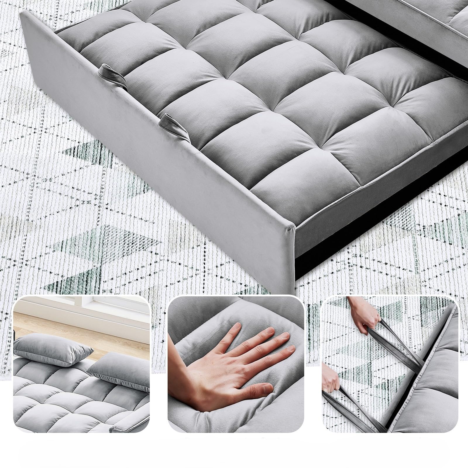 Sleeper Sofa, 3-in-1 Pull Out Couch Bed with Storage Pockets, Convertible Sofa Bed Couch with Chaise for Living Room, 3-Seater Sofa Sleeper with Pull Out Sofa Bed, Modern Loveseat Reclining Sofa Bed