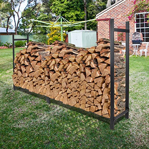 RedSwing Firewood Rack Outdoor, 8 Foot Heavy Duty Logs Holder for Fireplace Metal Wood Pile Storage Stacker Organizer, Square Tube 8ft Black
