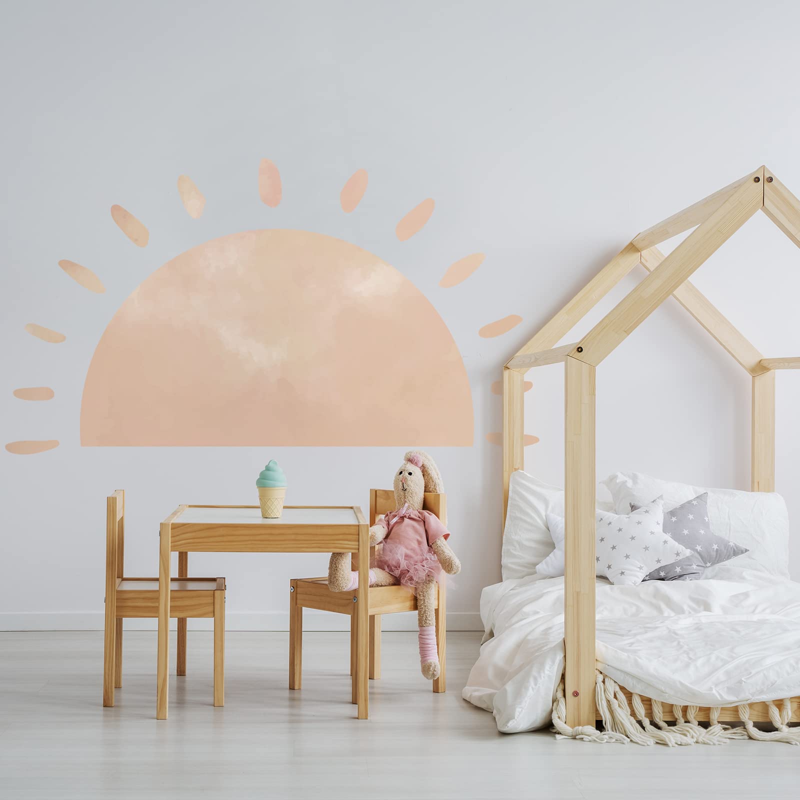 Super Large Half Sun Wall Decal Sun Wall Decor Sunshine Peel and Stick Wall Decals Boho Removable Wall Sticker Half Sun Wall Stickers Murals Sun Wall Art Decor for Kids Nursery Bedroom Playroom