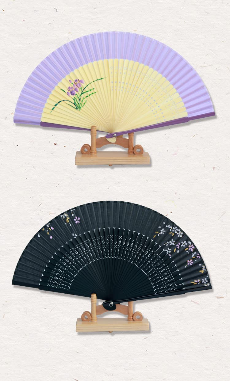 NA Chinese Wind Folding Fan Hanwear Vintage Fan Antique Women Dance Folding Summer Portable Easy Closure (All Black)