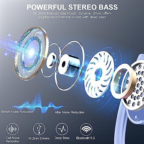 Wireless Earbud Bluetooth 5.3 Headphones Sport Earphones in Ear 48H Playback Stereo Noise Cancelling Earbud with Dual Mic LED Display, Over-Ear Earhooks Ear Buds IP7 Waterproof Headset for Running Gym
