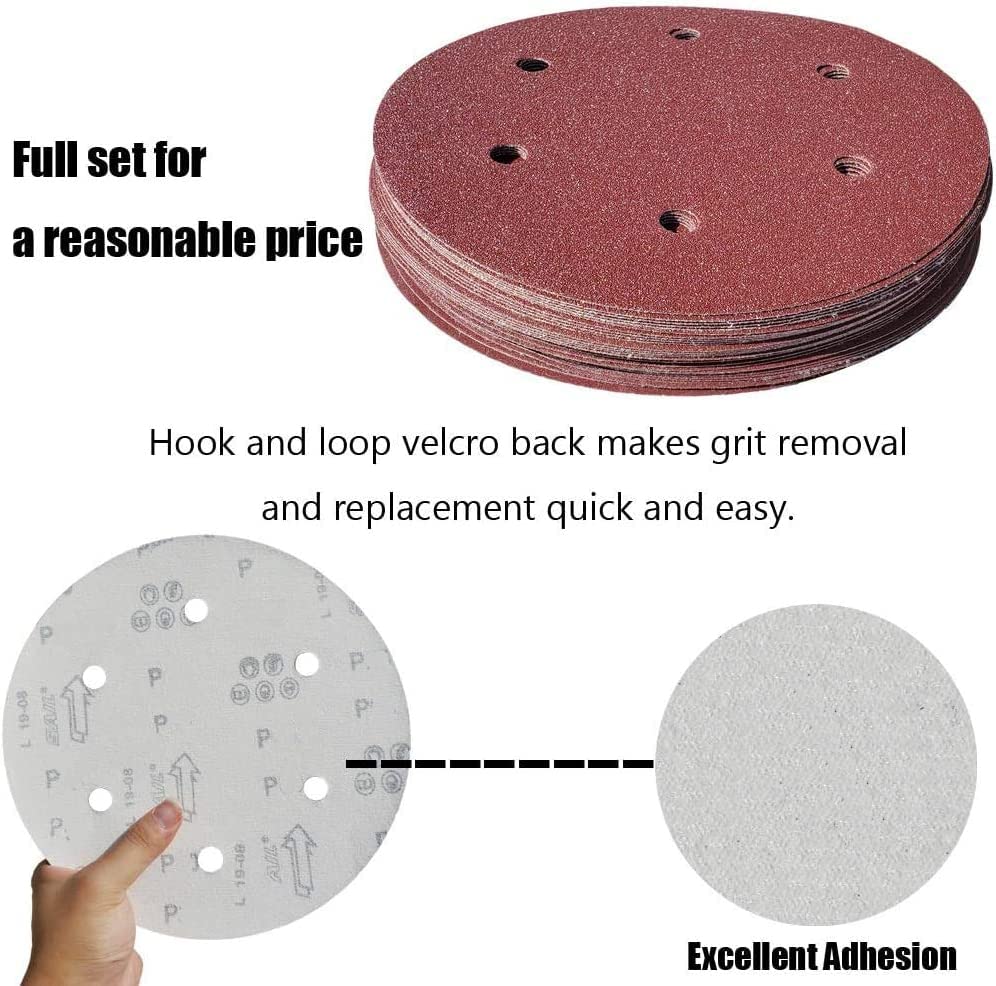 SACKORANGE 30 PCS 9 Inch 6 Hole 120 Grit Hook & Loop Sanding Discs - Aluminum Oxide Sander Disc Grinding Abrasive Sandpaper for Powe Drywall Sander Wood Furniture Finishing (120 Grit-30 Pack)