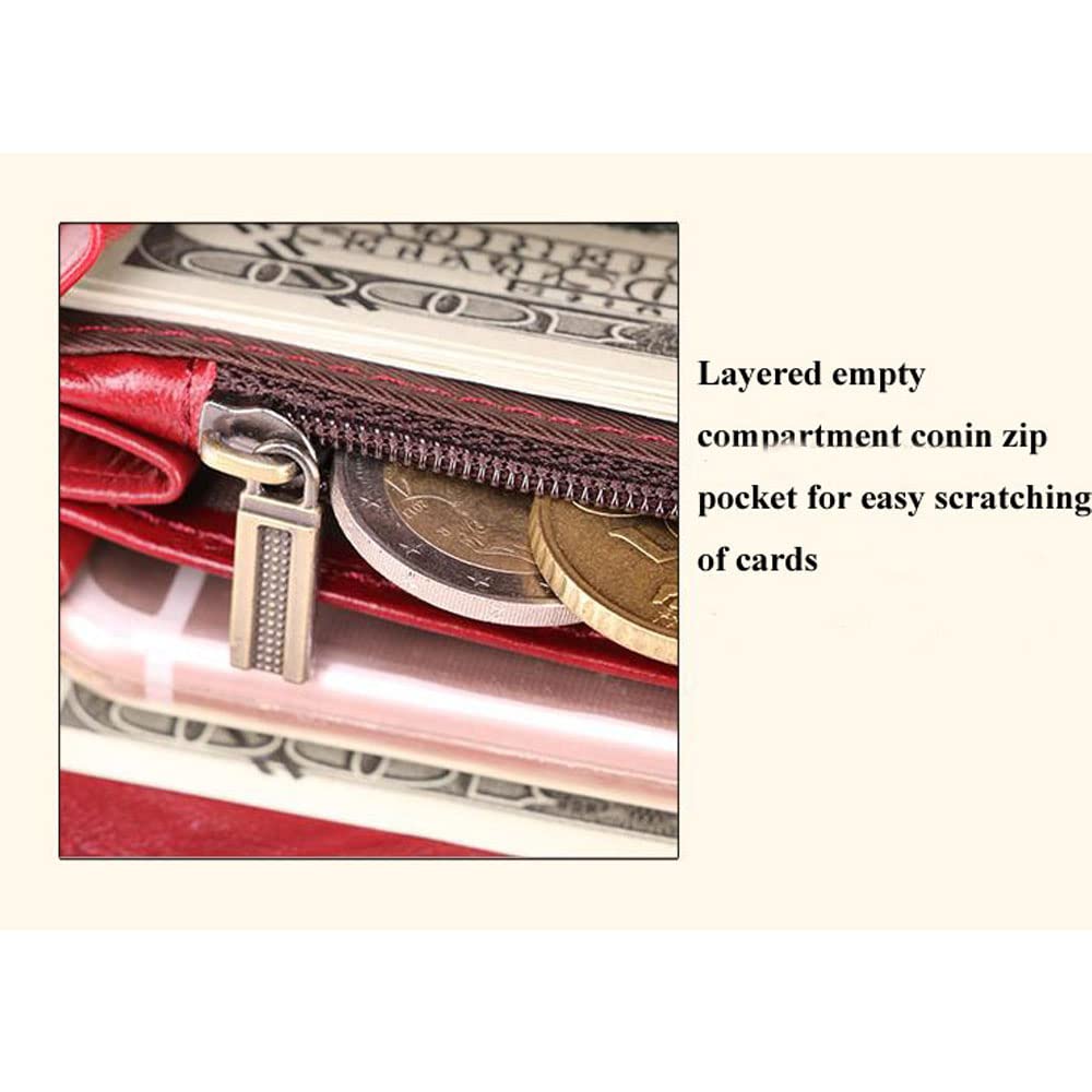 NA Wallet Women Leather Wallets RFID Blocking Bifold Credit Card Case Money Organizers Large Capacity Cash with Zipper and Button (Red)