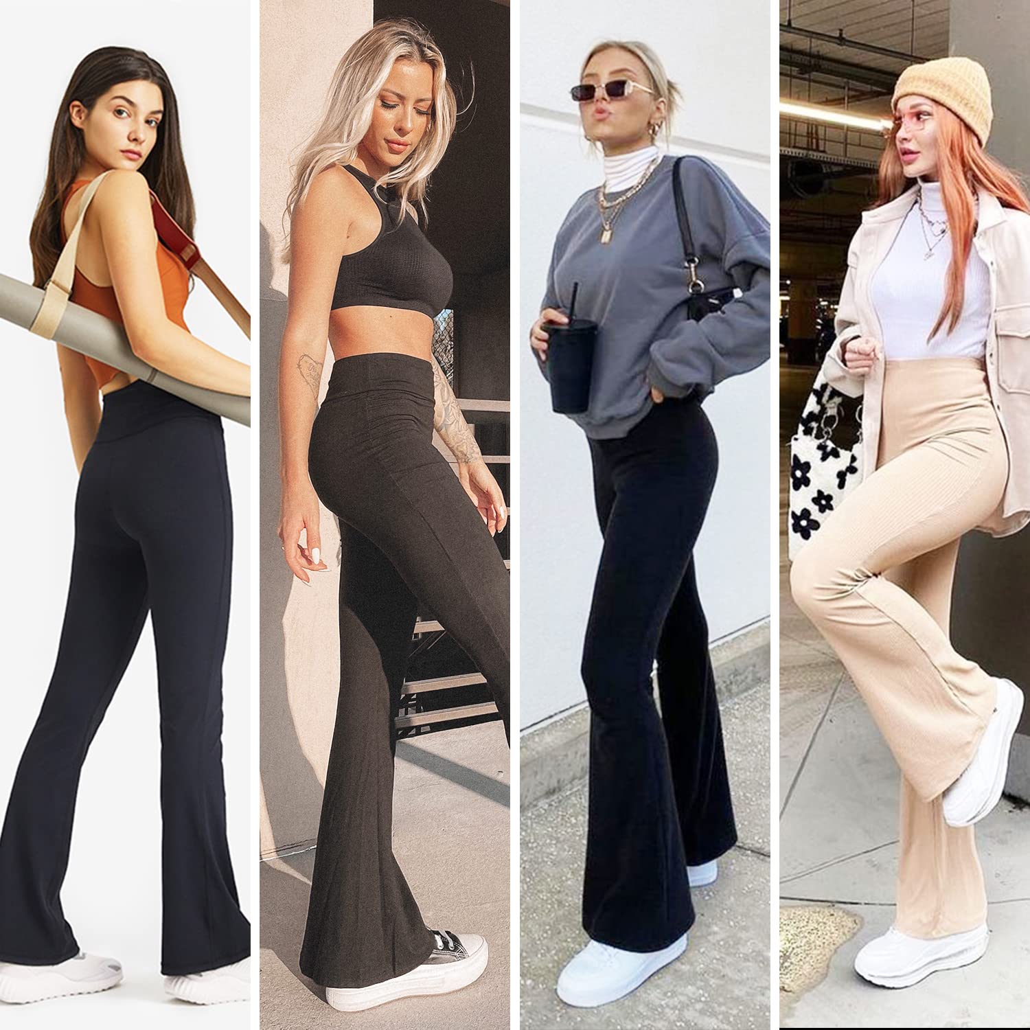 MOREFEEL Women's Flare Leggings-Bootcut Yoga Pants with Pockrts High Waisted Workout Bootleg Work Pants Dress Pants