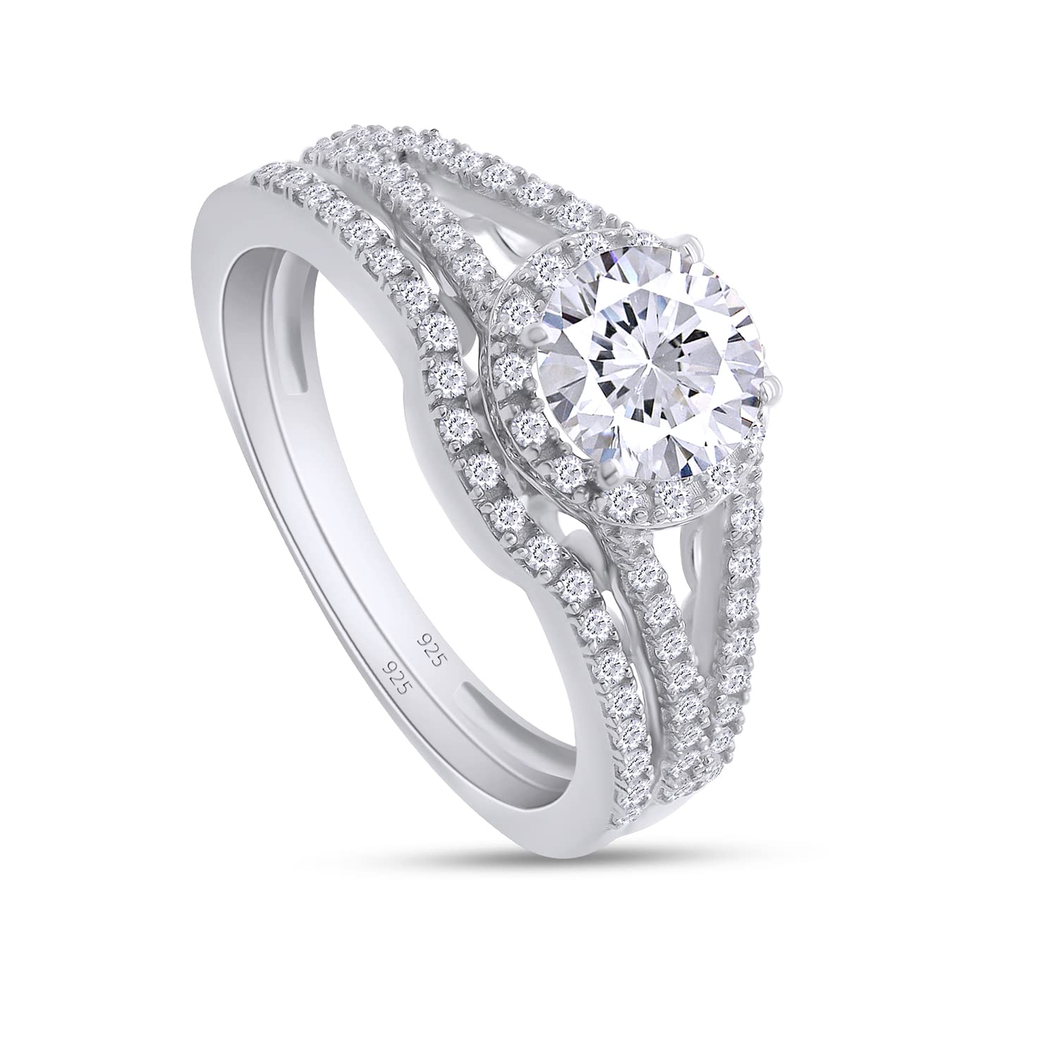 Jewel Zone US White Cubic Zirconia Engagement & Wedding Bridal Ring Set in 14K White Gold Over Sterling Silver (3 Cttw) Ring Size-4