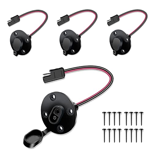 SAE Power Socket Sidewall Port Connector 12awg Cable, Quick Connector Solar Panel Wire 4 Pack with 16 Screws, Fit Flush-Mount Connector Solar Generator Battery Charger, Black & Red