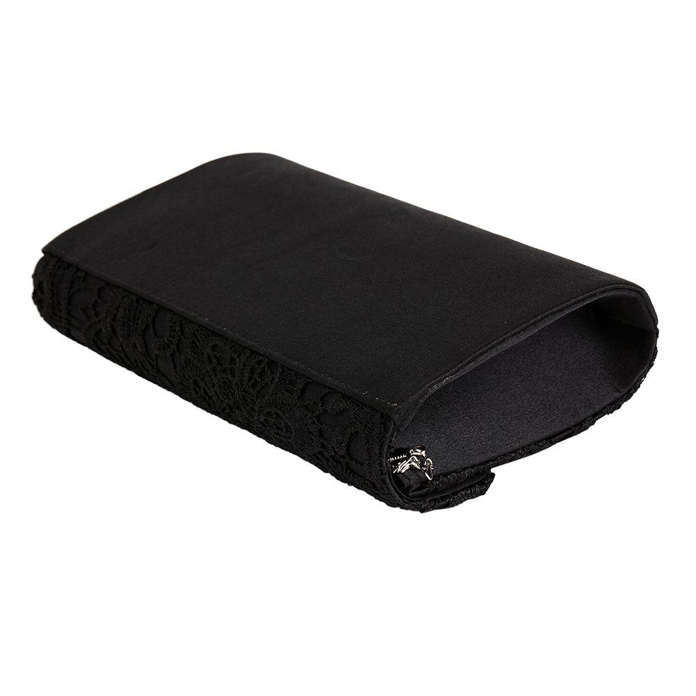 Jubileens Women's Elegant Floral Lace Envelope Clutch Evening Prom Handbag Purse (Black)