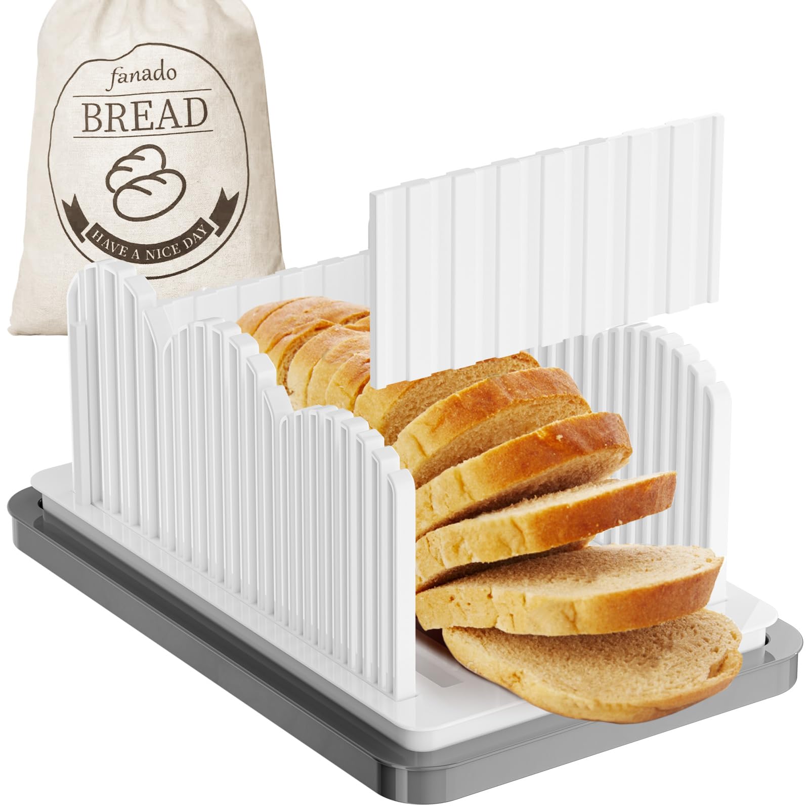 Upgrade Bread Slicer for Homemade Bread + Bread Bag, 3 Alternatives Slice Thickness Bread Slicing Cutting Guide with Crumb Tray, Adjustable Width Length Suitability for Homemade Bread, Sandwich, Cake