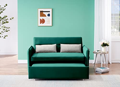 Upholstered 2 Seaters Futon Sofa Loveseat with Adjustable Backrest Convertible Sleeper Couch Bed for Small Space Apartment Office Living Room Furniture Sets