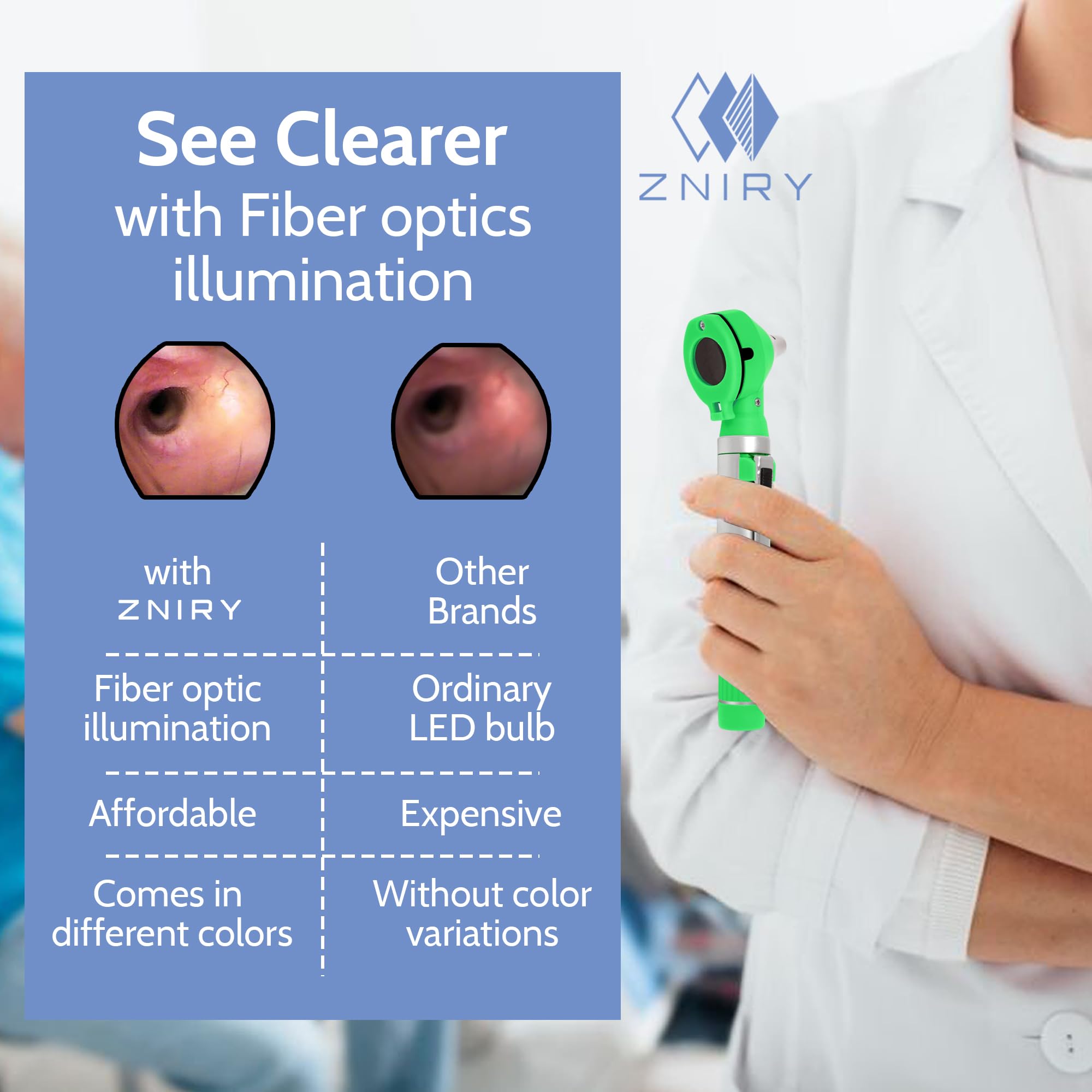 Zniry Mini Otoscope - Ear Scope with Light, Ear Infection Detector Mini Otoscope - Portable Ear Light and Exam Kit for Home Use - 3X Magnifying Fiber Optic Scope (Grey)