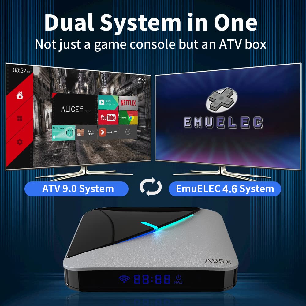 Retro Game Console X3 with built in 45,971 Classic Games, Video Game Console Preload 76 Emulators, Emulator Console with EmuELEC 4.5 Game System Plug and Play Video Games for TV, S905X3 Chip