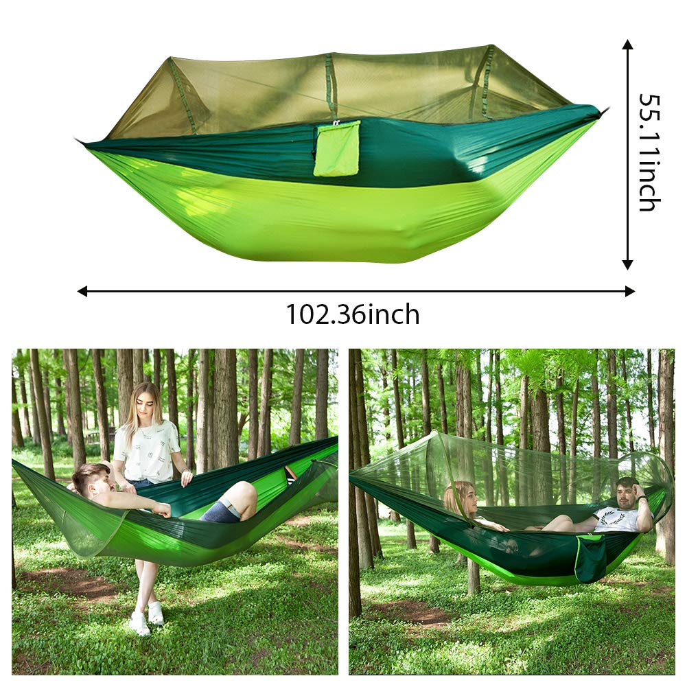 izBuy Camping Hammock with Net, Single & Double Outdoor Hammocks Portable Lightweight Parachute for Travel Hiking Backpacking