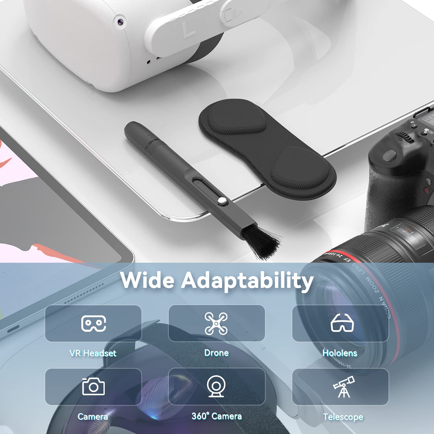 Lens Cleaning Pen and Lens Cover Compatible with Quest 2 Pro Quest 3 Apple Vision Pro, Optical Lens Dust and Fingerprint Cleaning for Valve Index PSVR 2 HTC Vive Pico4 VR Headset, DJI Drone, Cameras