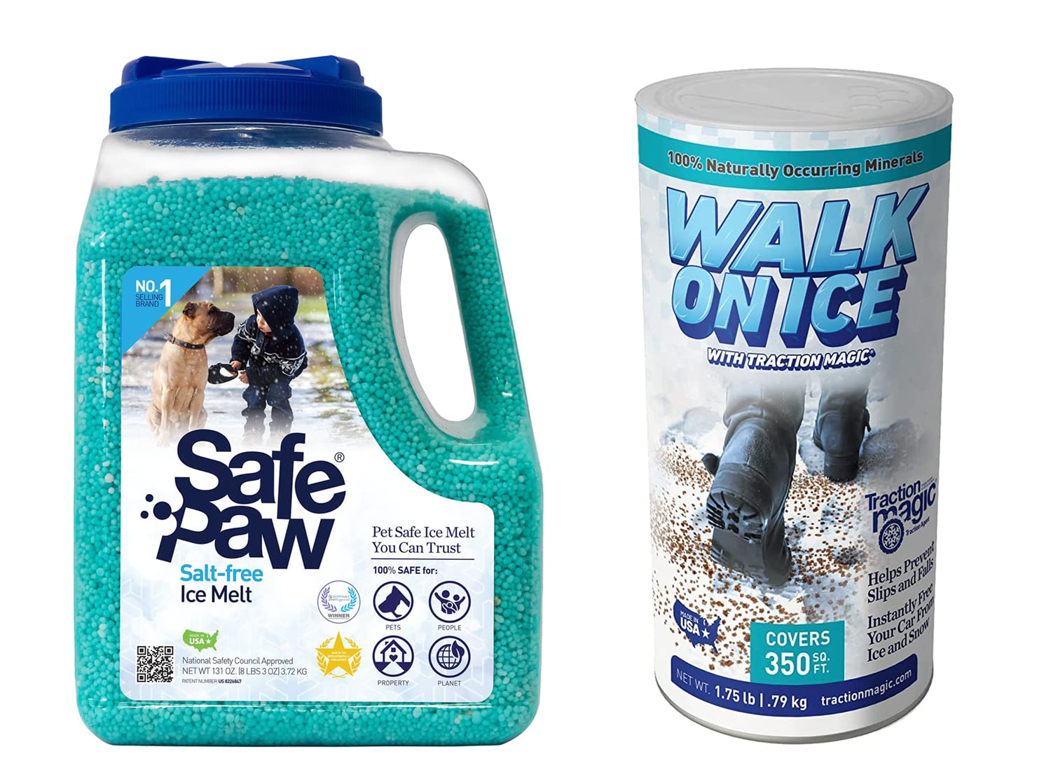Safe Paw & Traction Magic Walk on Ice Combo for Instant Grip and Ice Melt, Child Plant Dog Paw & Pet Safe, Vet Approved, Non-Toxic, 100% Salt & Chloride Free