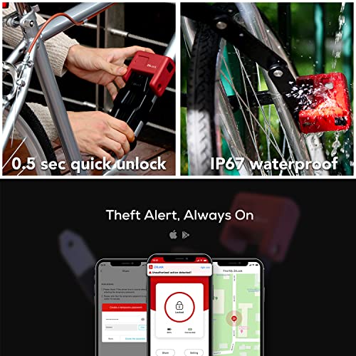 ZiiLock X - Award Winning Smart Folding Bike Lock,Fingerprint & Bluetooth APP Remote Control, Anti-Theft Alarm,Heavy Duty Bike Lock with Key and Case (Armour Gray)