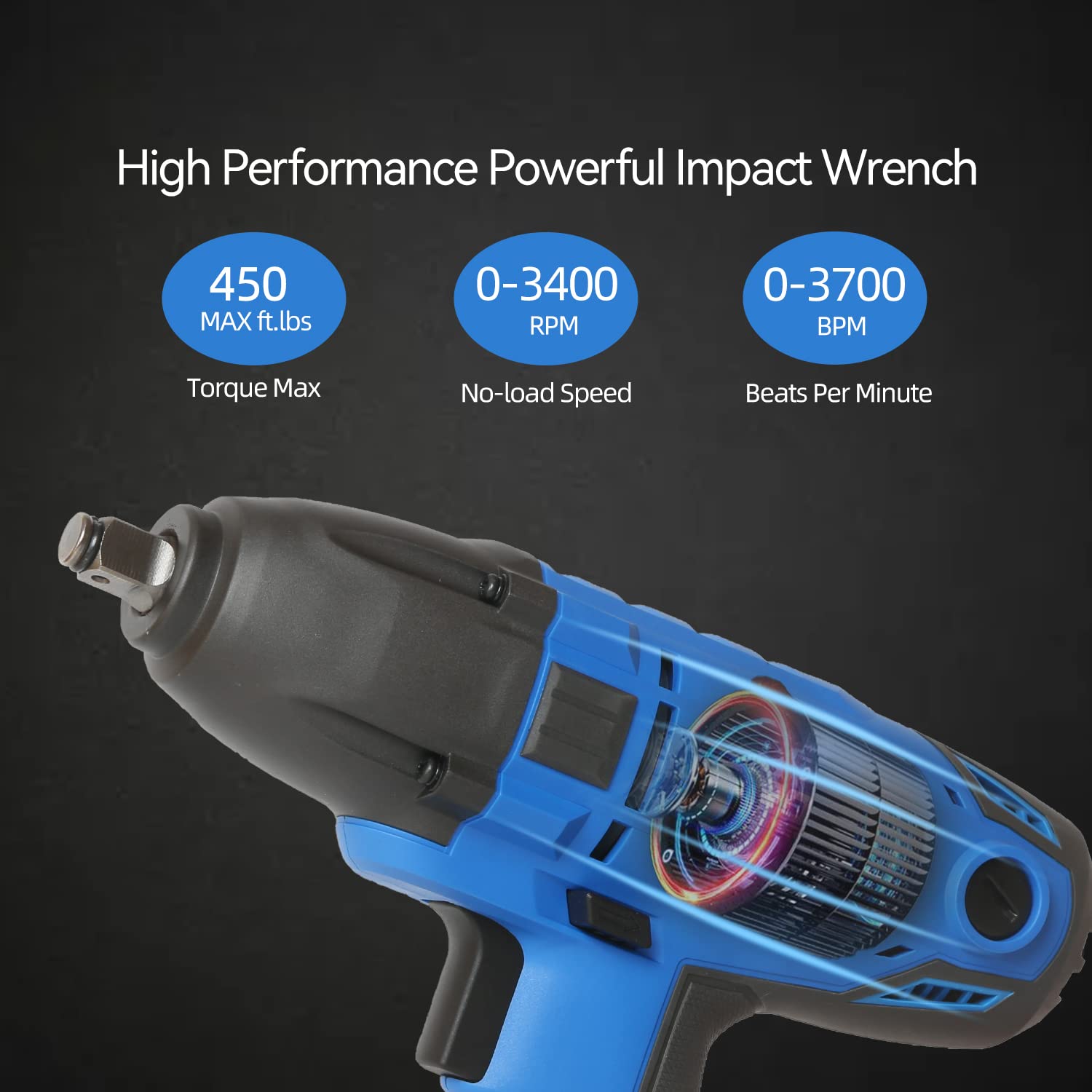Prostormer 7.5A Electric Impact Wrench, 1/2 Impact Driver Chuck, 3400 RPM Power Wrenches 450 Ft-lbs Max Torque with 4 Pcs Impact Sockets and Carry Case