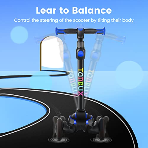 TONBUX Scooter for Kids Ages 3-5, Toddler Scooter with 4 Adjustable Heights, Kids Scooter Light Up 3 Wheels, Shock Absorption Design, Lean to Steer, Balance Training Scooter for Kids(Blue+Red)
