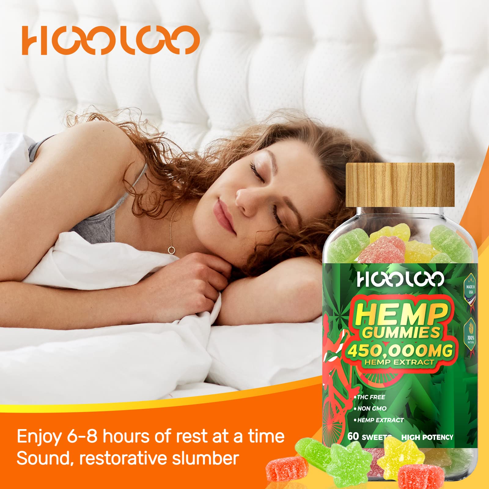 Hemp Gummies 100,000mg for Deep Sound Bedtime Support and Discomfort Relief, Fruity Hemp Gummy Infused Omega 3, Vitamins, Made in USA