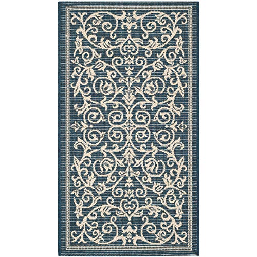 SAFAVIEH Courtyard Collection Accent Rug - 2' x 3'7", Navy & Beige, Scroll Design, Non-Shedding & Easy Care, Indoor/Outdoor & Washable-Ideal for Patio, Backyard, Mudroom (CY2098-268)