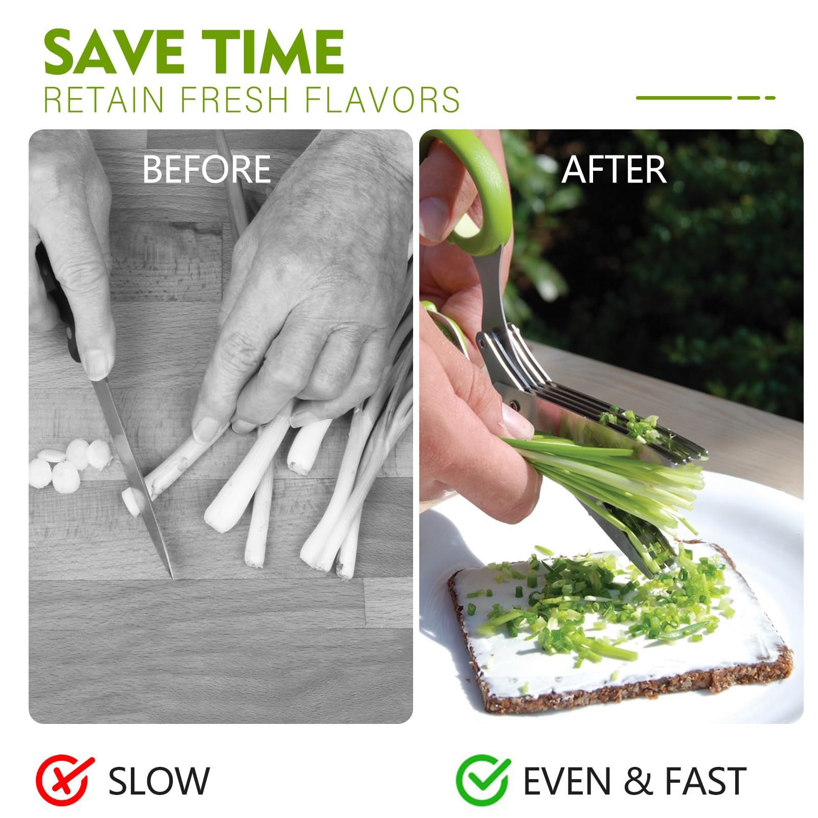 Herb Scissors,5 Blade Kitchen Herb Shears Herb Cutter with Safety Cover and Cleaning Comb for Chopping Basil Chive Parsley, Stainless Steel, Sharp Dishwasher Safe Kitchen Gadget - Green