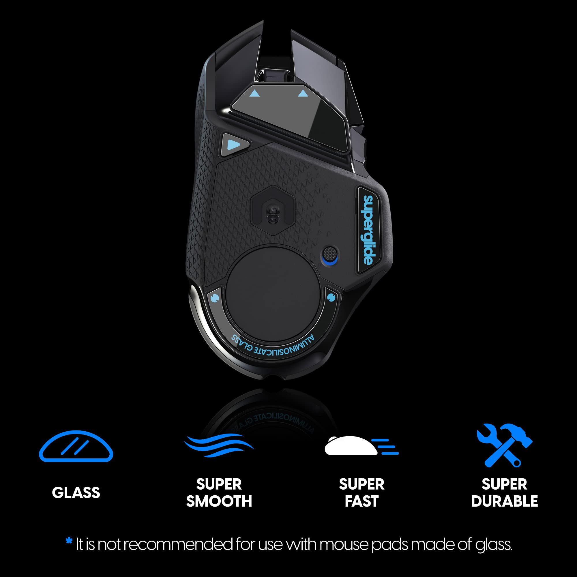 Superglide - Fastest and Smoothest Mouse Feet/Skates Made with Ultra Strong Flawless Glass Super Fast Smooth and Durable Sole for Logitech G502 Wireless [Black]