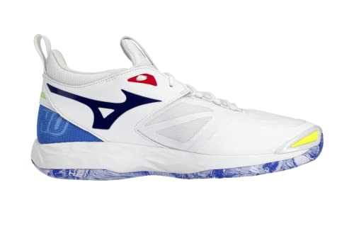 Mizuno Unisex-Adult Wave Momentum 2 Volleyball Shoe, White/Surf The Web, US Women's 12.5/US Men's 11