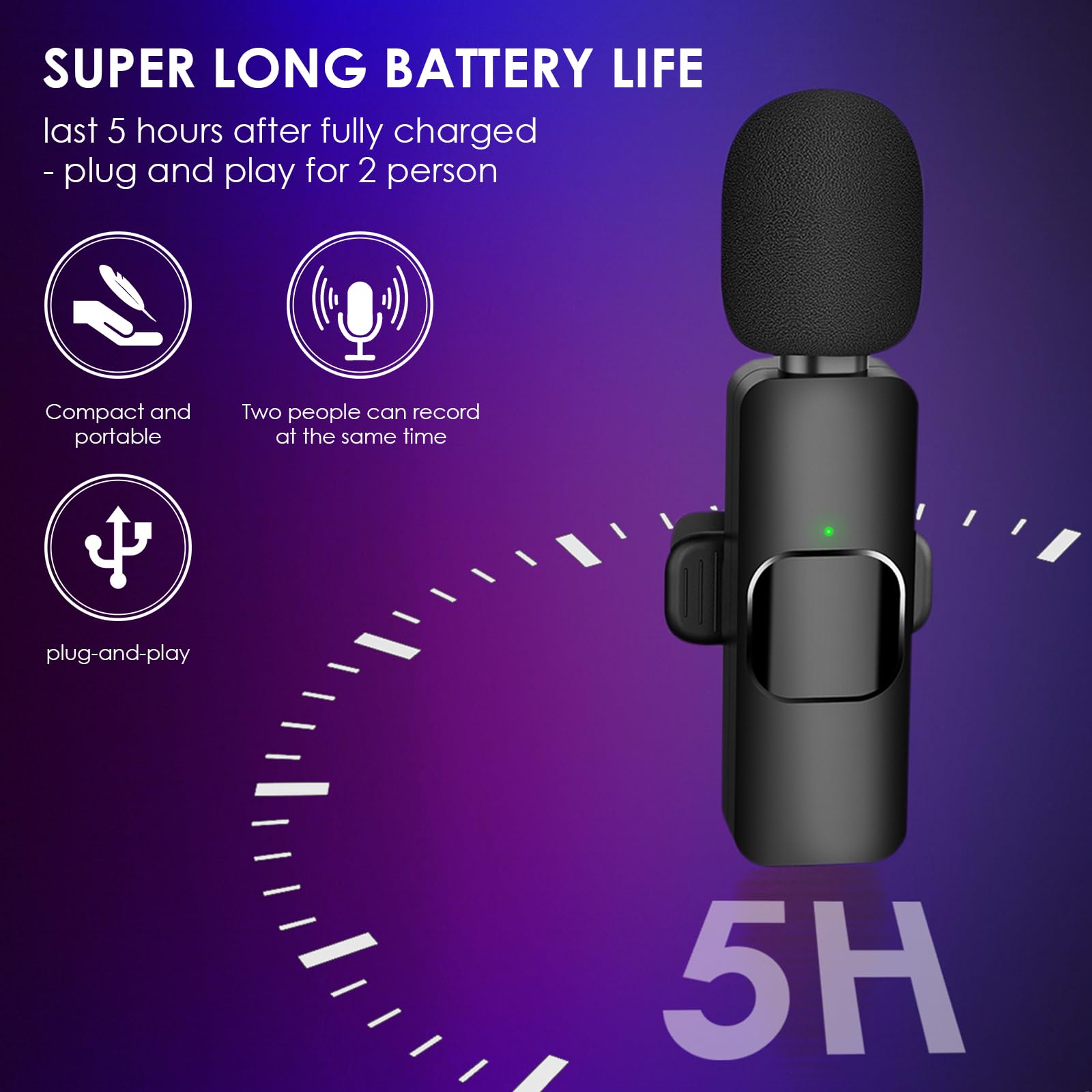 Nasam 2 Pack Mini Wireless Lavalier Microphones for iPhone, iPad - Tiny iPhone Mics Crystal Clear Sound Quality for Two-Person Using on Recording, Dubbing, YouTube, TikTok