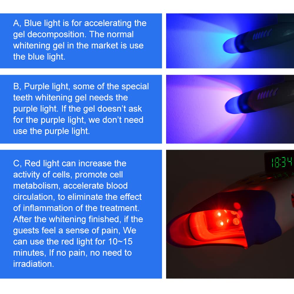 Teeth Whitening Light, Teeth LED Whitening Lamp Bleaching with Remote Control Blue/Red/Purple Light 3 Colors (US Warehouse)