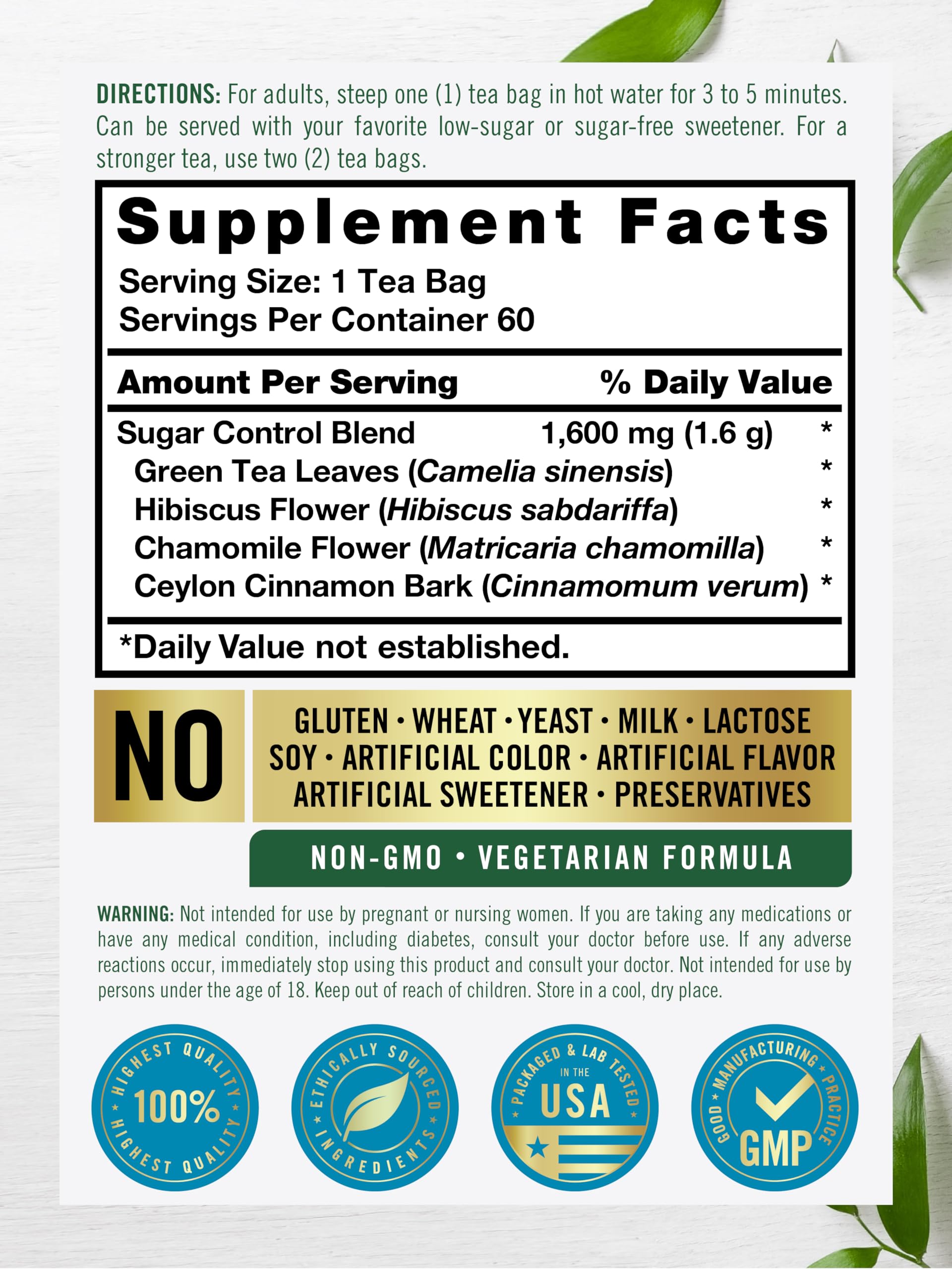 Herbal Tea Blend | 60 Tea Bags | Caffeine Free Herbal Tea Supplement | Vegetarian, Non-GMO & Gluten Free | by Carlyle