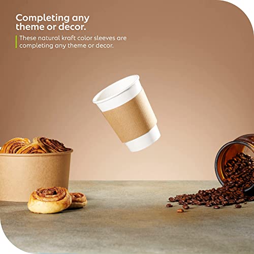 Kraft Paper Hot Cup Sleeve Jacket Holder | Corrugated Cardboard Protective Hot And Cold Insulator | Espresso Coffee Milk Tea Beverage And Hand Protector Fits 12/24oz Paper cups (Kraft, 200)