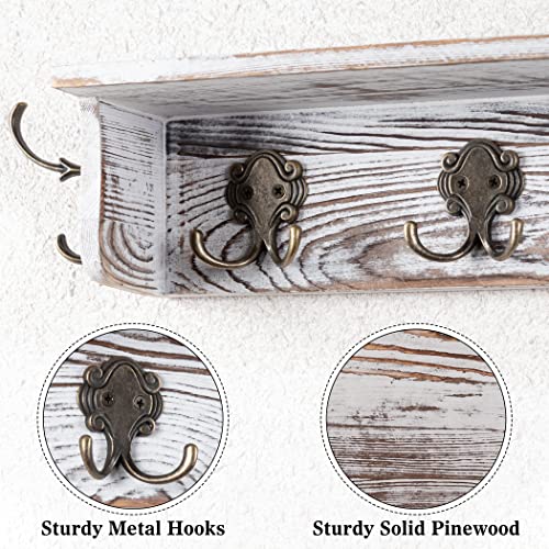 Tektalk Coat Hooks Coat Rack with 6 Double Hook Wall Mounted Coat Hat Hanger Hooks for Entryway, Bedroom, Kitchen, Bathroom - Gray