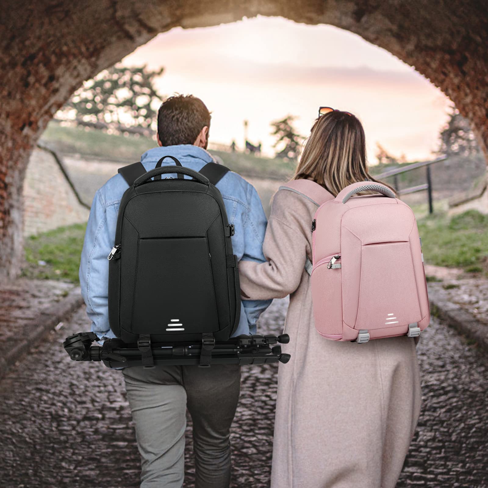 Lubardy Camera Bag Professional DSLR SLR Mirrorless Camera Backpack 15.6 Inch Waterproof Laptop Backpack Anti-Theft Camera Case with Rain Cover Large Capacity Photography Backpack for Men Women, Black