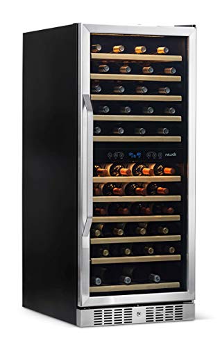 Newair 24" Wine Cooler Refrigerator, Large 116 Bottle Built-in or Freestanding Dual Zone Wine Cellar in Stainless Steel with Precision Thermostat, Full Extension Beechwood Shelves
