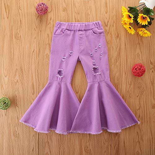 yuhappy Toddler Kid Baby Girls Denim Jeans Bell Bottom Flare Pants Leggings Trousers Special Two Layers Ruffle Pant (Purple,5-6X)