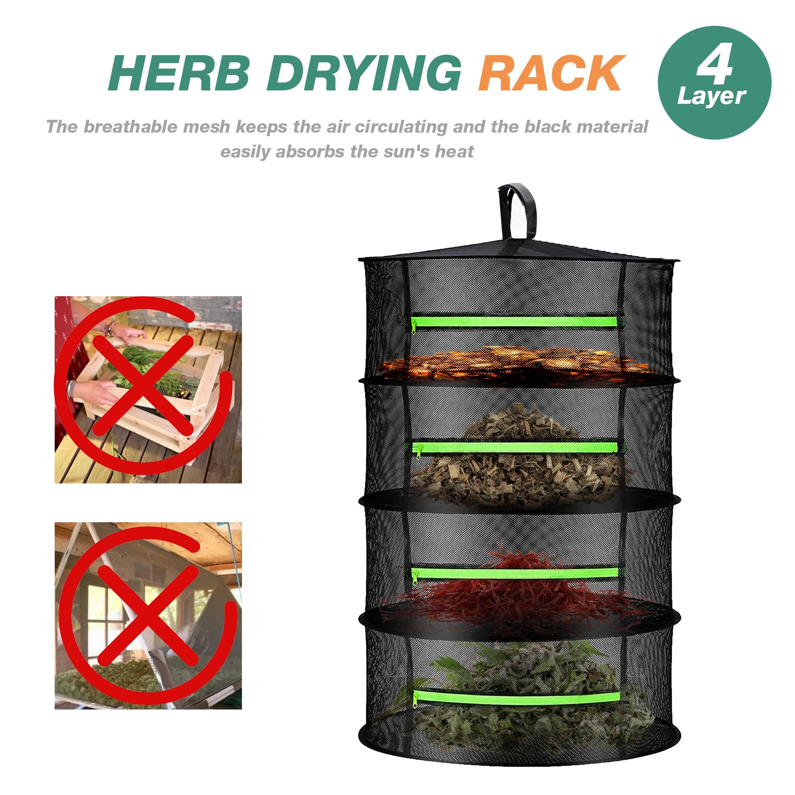 Zreneyfex 4 Layers 8 Layers Herb Drying Rack Collapsible Portable Hanging Drying Net with Hooks for Plants Herb Vegetable Flowers Clothes (24x32)