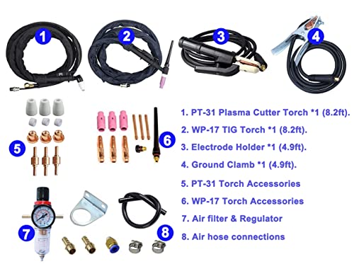 Plasma Cutter Welder Combo Pulse TIG Welder Stick Welder 3 in 1 Welding Machine, 50A Plasma Cutting, 200A TIG Welding (Pulse), Arc/MMA Welder More Stable Arc Dual Voltage 110V/220V 520TSCPF