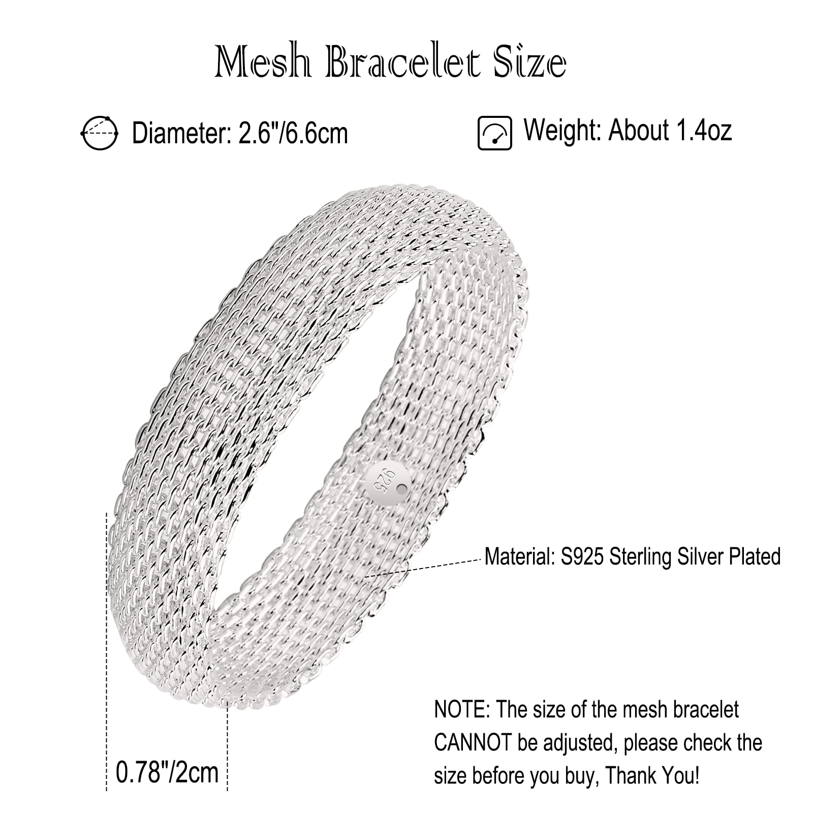 IVYRISE Bracelet 925 Sterling Silver Jewelry Sideway Big Flat Link Chain Mesh Bangle Bracelet for Women