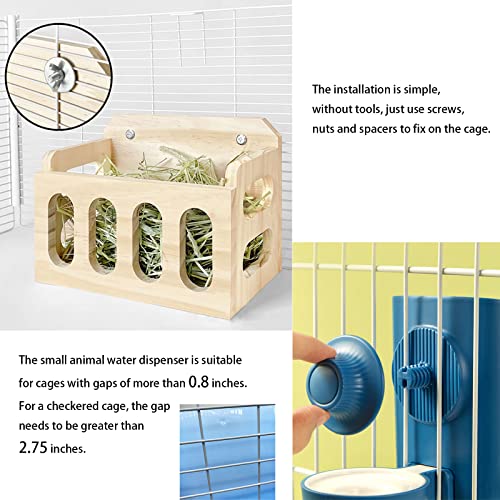WEWAYKGJ Rabbit Hay Feeder Wooden Hay Rack Automatic Water Bottle Less Wasted Hay Feeder for Rabbit Bunny Chinchillas Guinea Pig Small Animal Supplies (Horizontal)