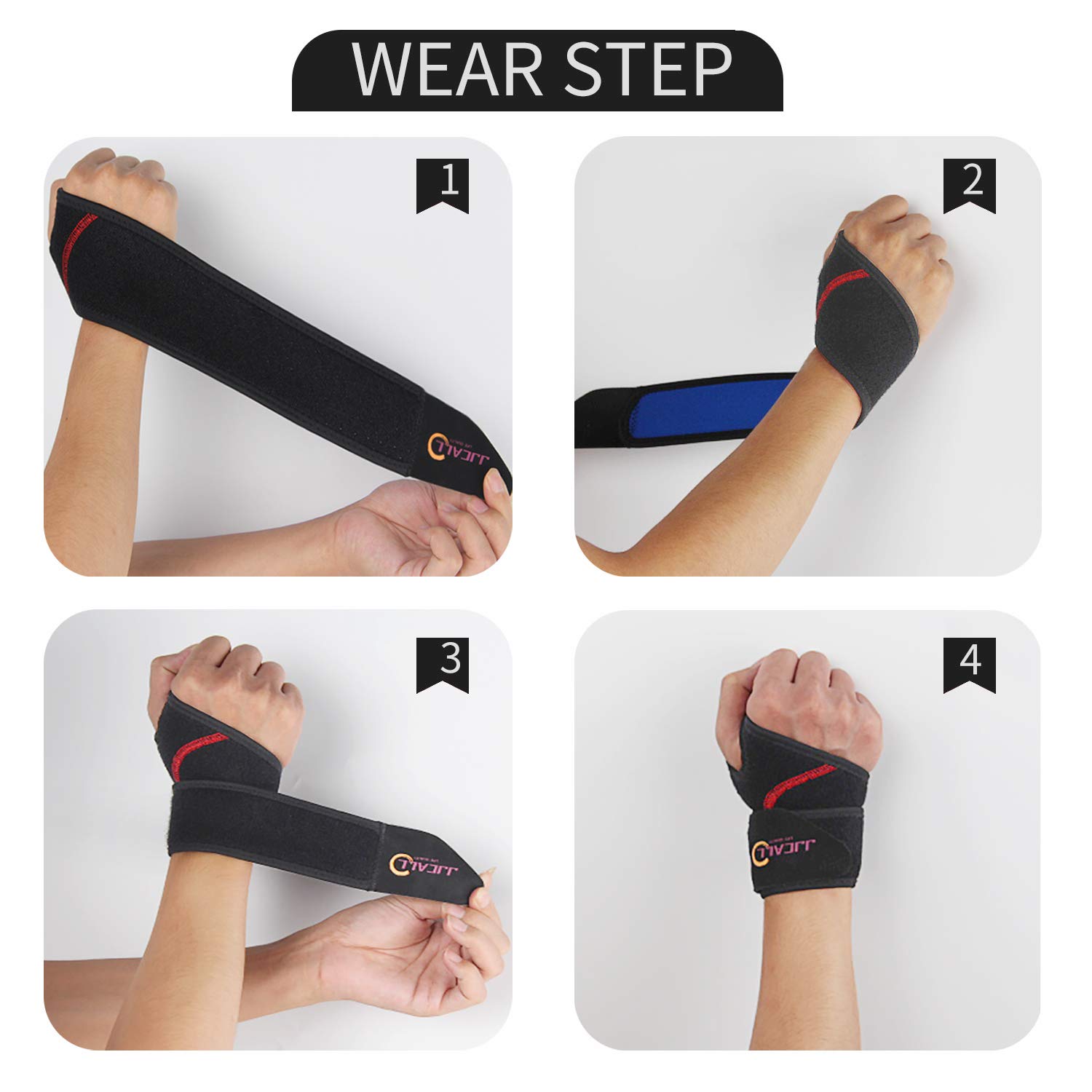 JJCALL Wrist Brace, 2PACK Fitted Wrist Support/Wrist Strap/Hand Support/Breathable/Comfortable/Adjustable, Left + Right Hand