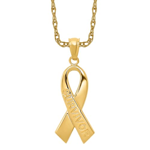IceCarats 14K Yellow Gold Survivor Ribbon Necklace Charm Pendant 26mm Only