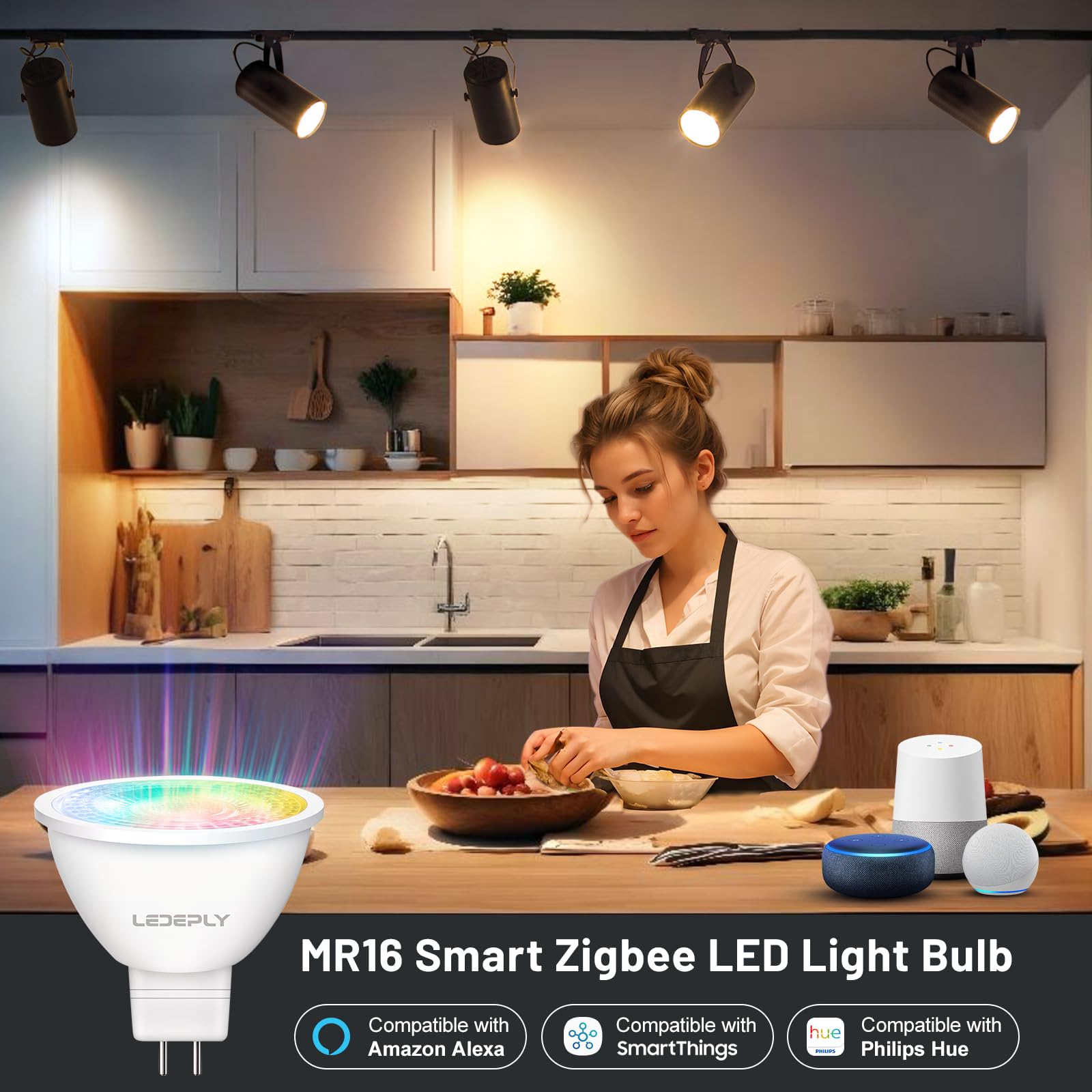 Zigbee MR16 LED Smart Bulb, Hub Required, Compatible with Phi*Lip*s Hu*e*, Alexa, Google, & ConBee, 5W =50W, GU5.3, Dimmable, AC/DC 12V, Color Changing & Tunable White, 2-Pack