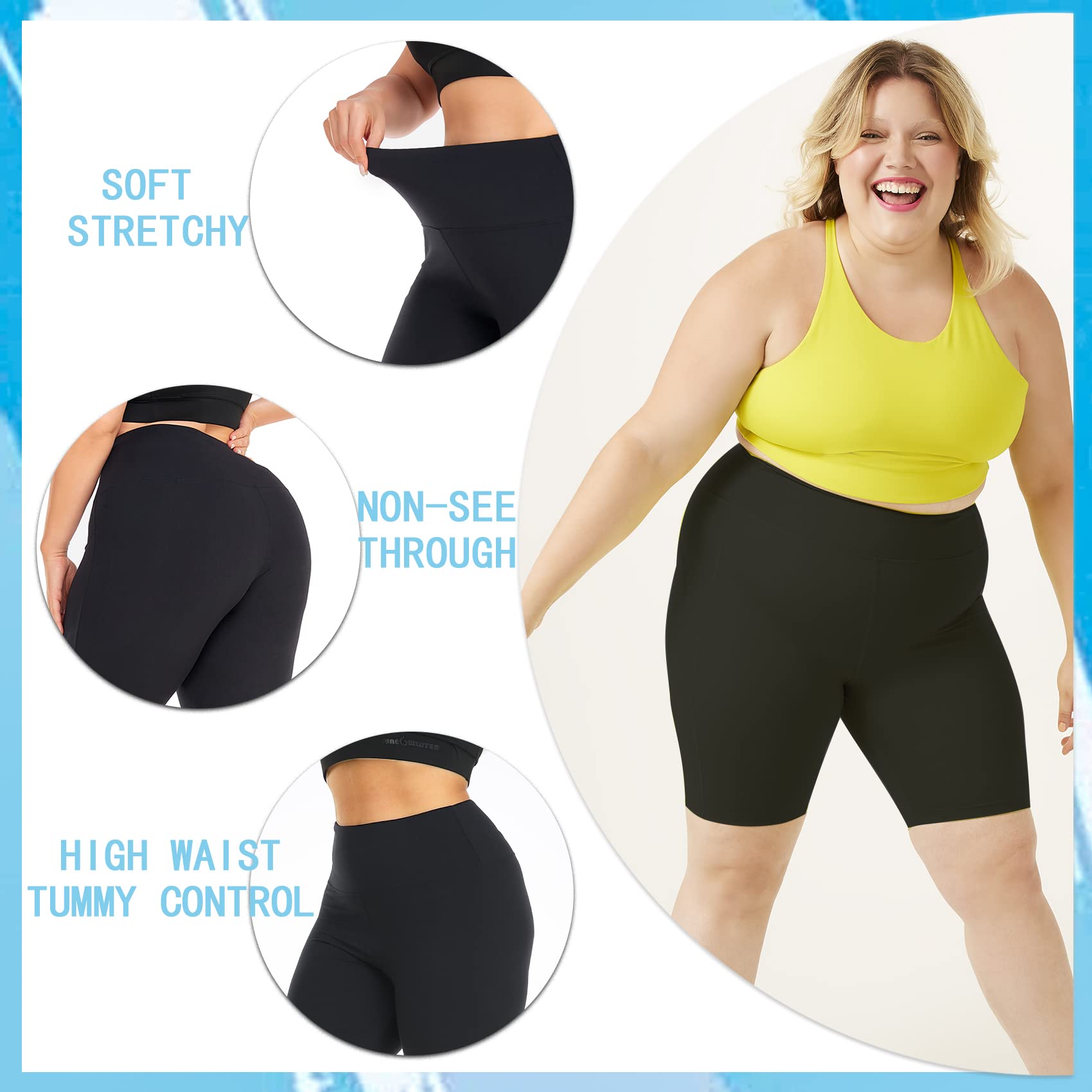 NEW YOUNG 3 Pack Plus Size 8" Biker Shorts for Women-High Waist Tummy Control Black Workout Spandex Soft Yoga Shorts Summer