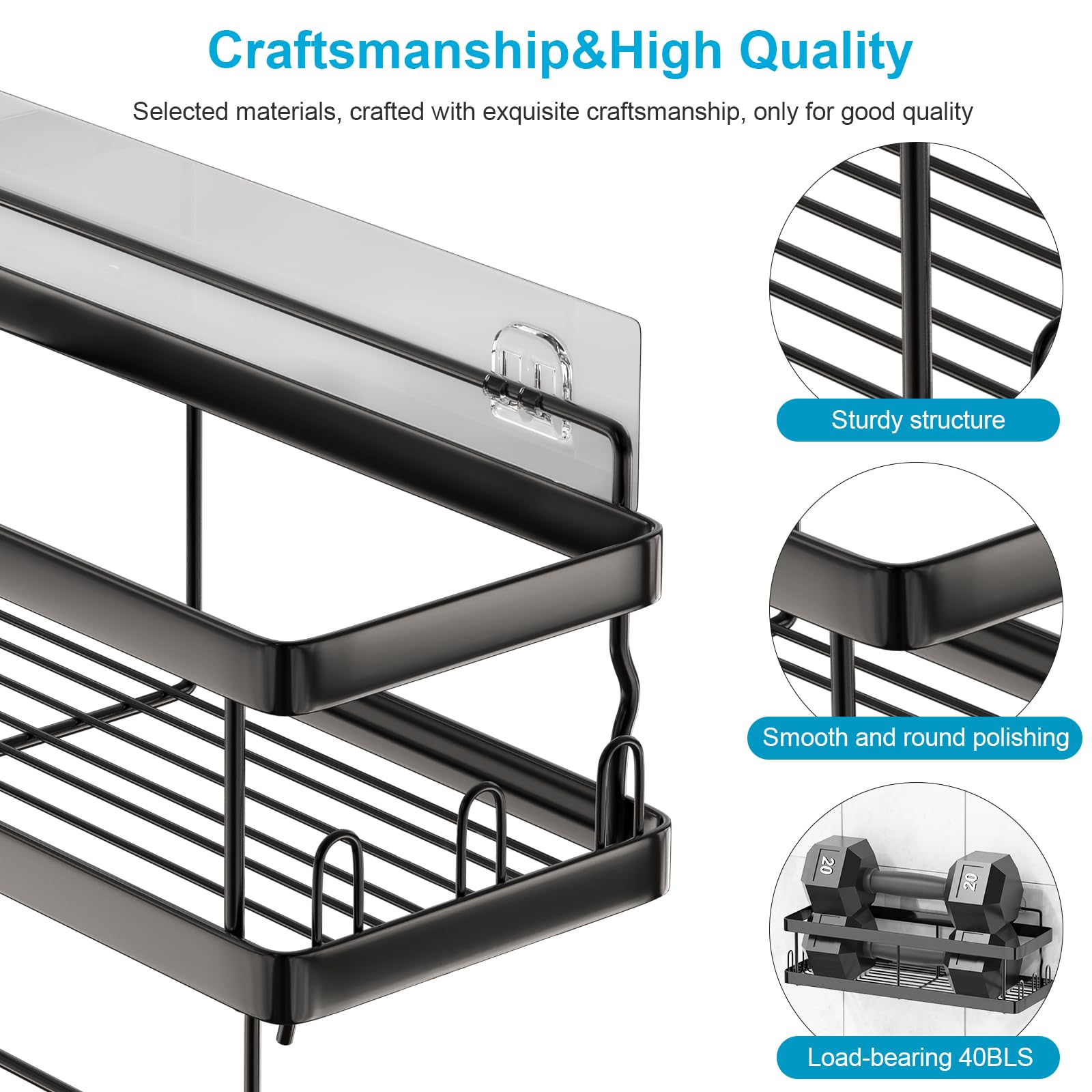 ZTDT Shower Caddy Shelf Organizer Rack Adhesive Shower Organizer Wall Mounted Storage Shower Basket Bathroom Shower Organizers Shower Shelf for Inside Shower with Soap Caddy Toothbrush Holde。